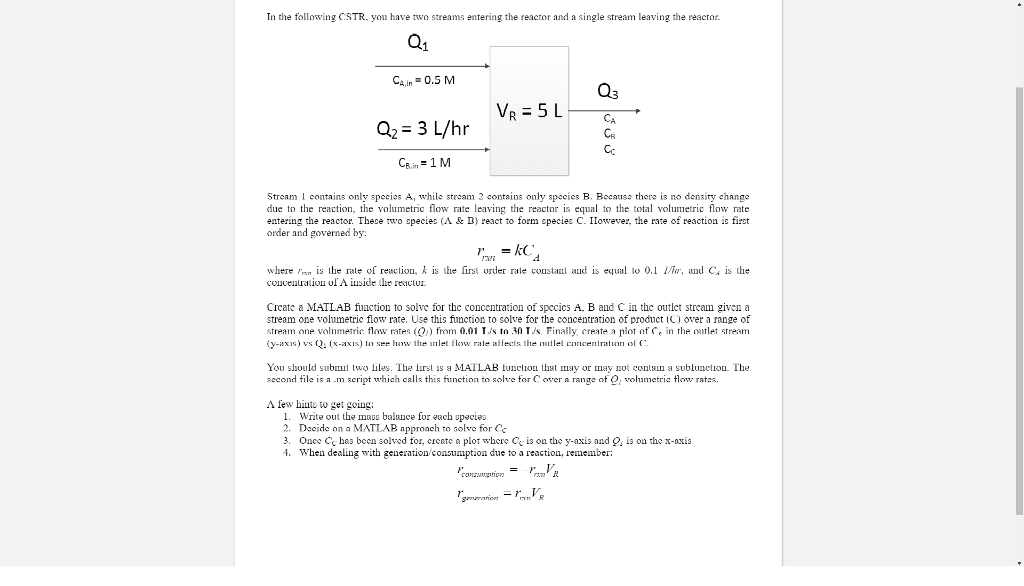 In the following CSTR, you have two streams entering | Chegg.com