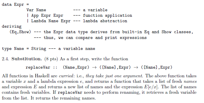 data Expr Var Name | App Expr Expr l Lambda Name Exp | Chegg.com