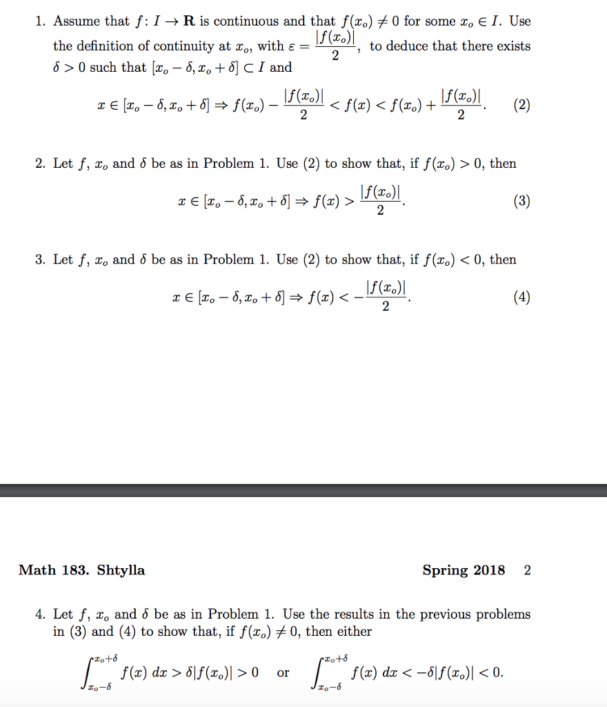 Solved 1. Assume that f: 1 → R is continuous and that | Chegg.com