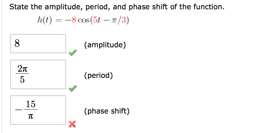 Solved State the amplitude, period, and phase shift of the | Chegg.com