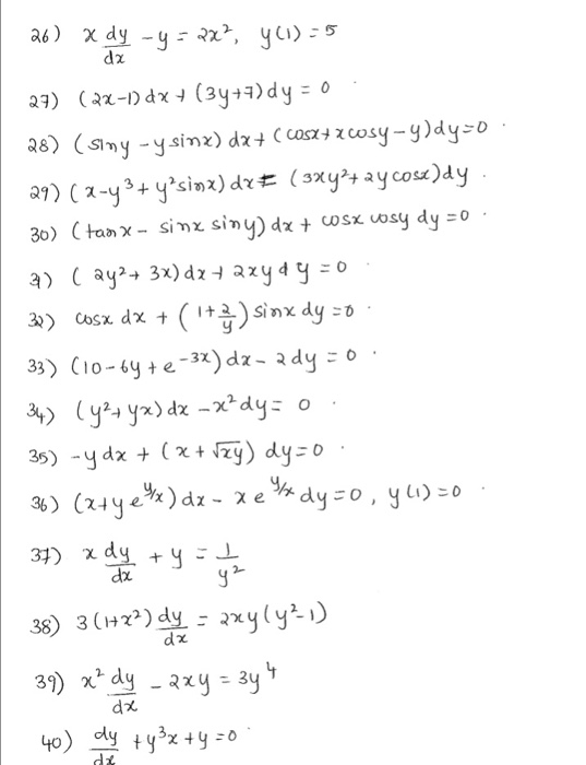 Solved X dy/dx - y = 2x^2, y(1) = 5 (2x - 1) dx + (3y + 7) | Chegg.com Solved X dy/dx - y = 2x^2, y(1) = 5 (2x - 1) dx + (3y + 7) | Chegg.com