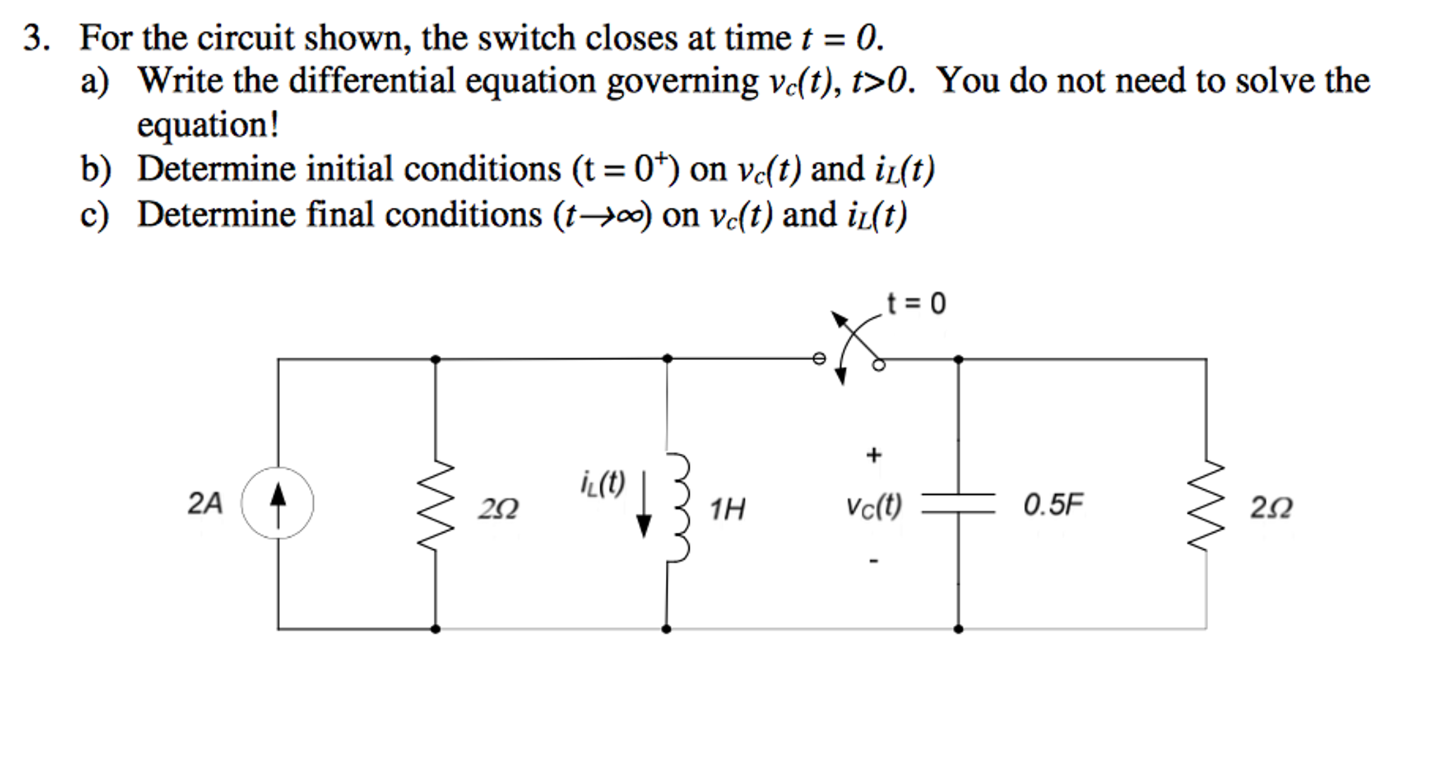 Solved For the circuit shown, the switch closes at time t = | Chegg.com