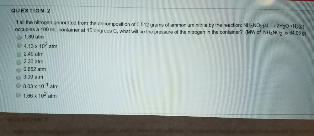 Solved QUESTION 2 If all the nitrogen generated from the | Chegg.com