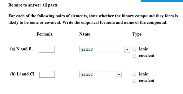 Solved Be Sure To Answer All Parts For Each Of The 