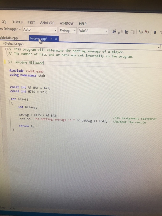 Solved //This program will determine the batting average of | Chegg.com