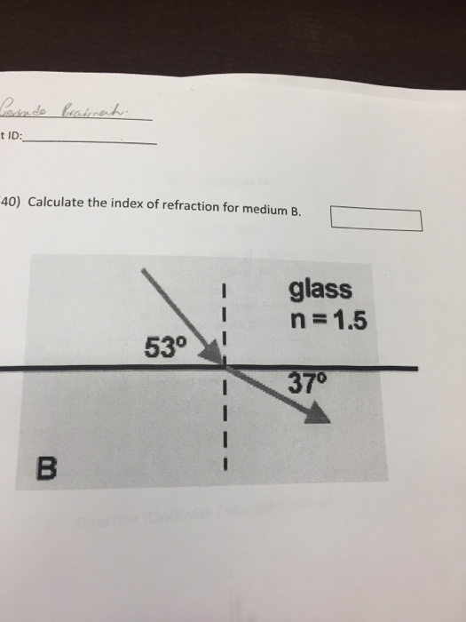 Solved Calculate the index of refraction for medium B. | Chegg.com
