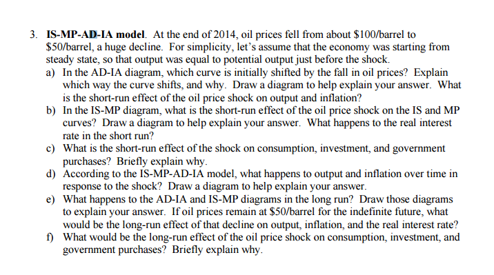 Solved IS-MP-AD-IA model. At the end of 2014, oil prices | Chegg.com