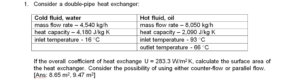 Solved Consider a double-pipe heat exchanger: If the | Chegg.com