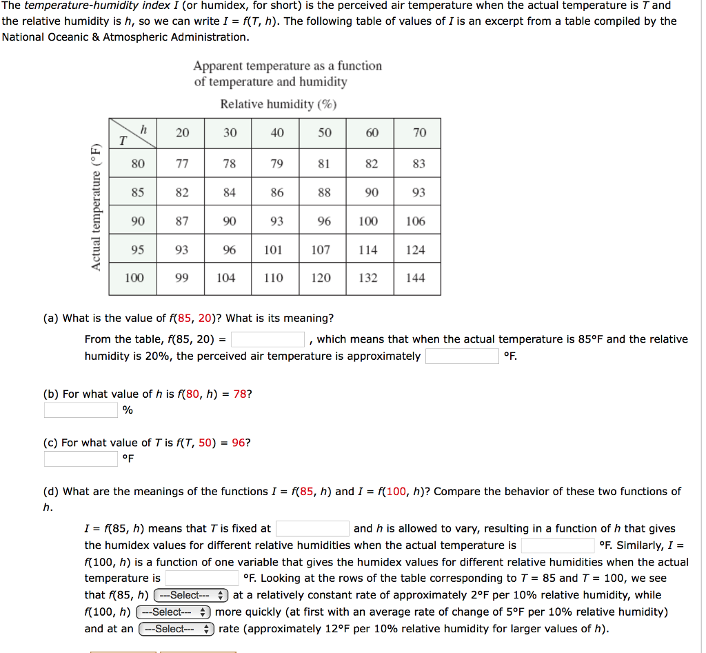 Solved The temperature-humidity index I (or humidex, for | Chegg.com