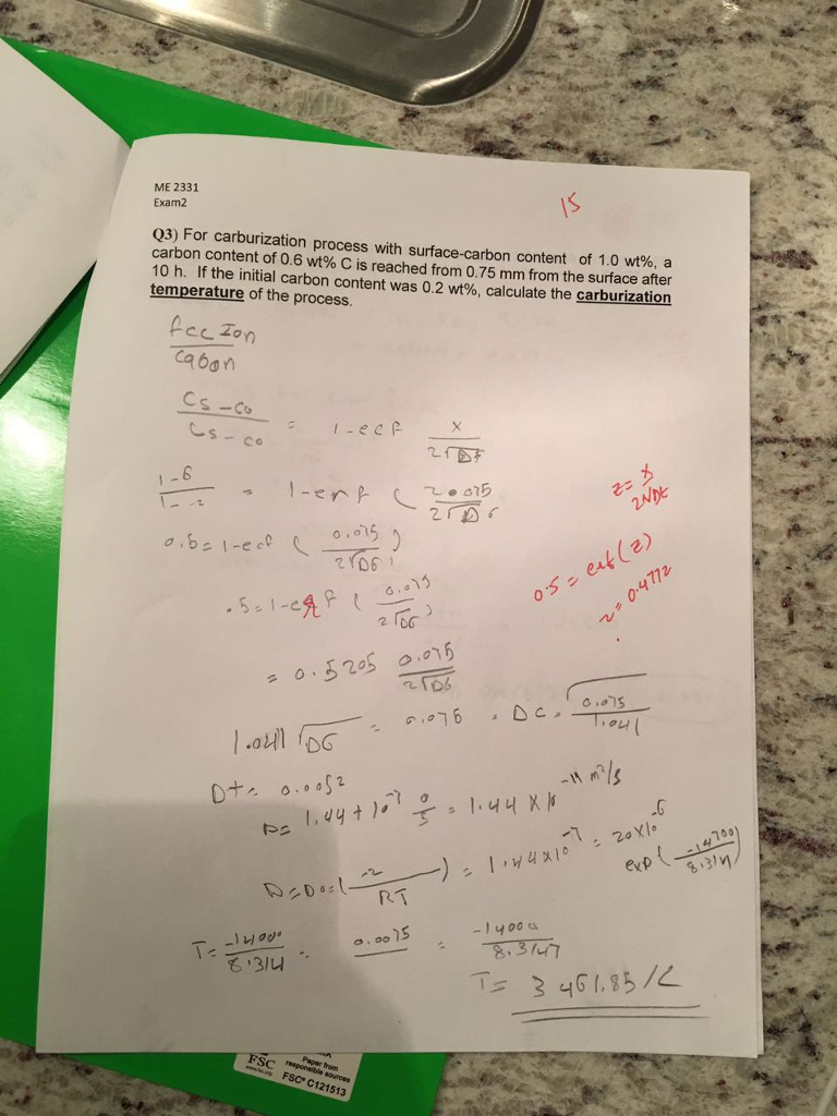 Solved For carburization process with surface-carbon content | Chegg.com