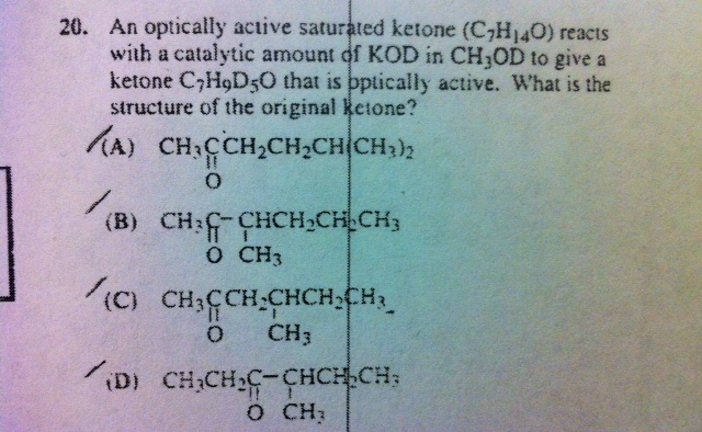 Solved An optically active saturated ketone (C_7H_140) | Chegg.com