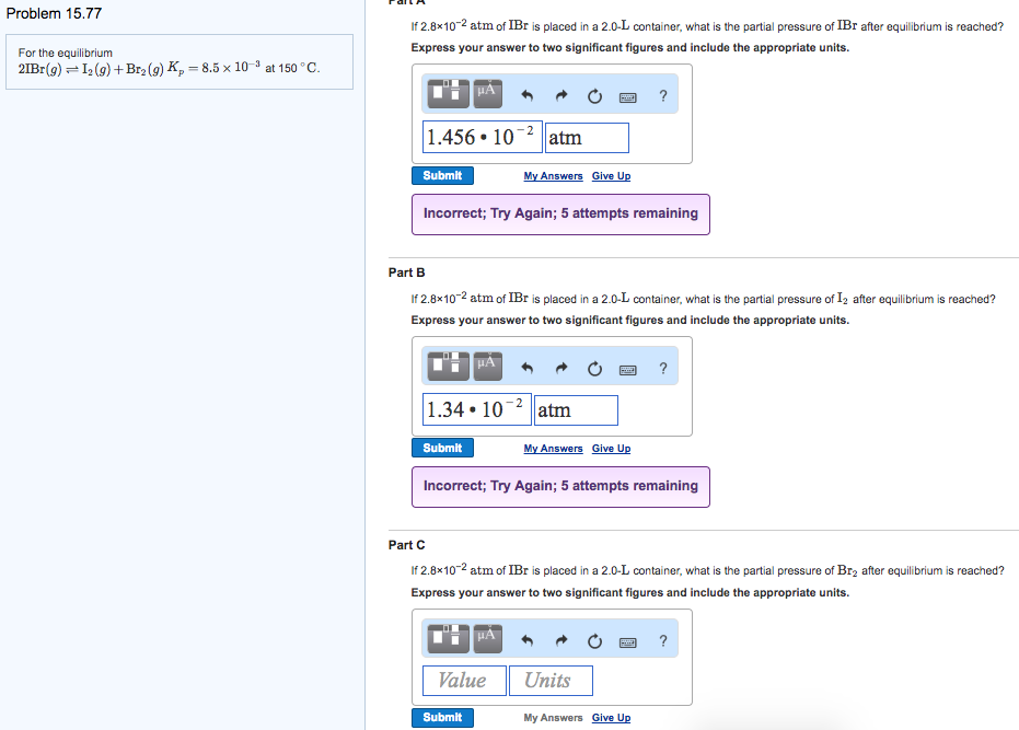 Solved For the equilibrium 2IBr(g) I_2(g) + Br_2(g) K_p = | Chegg.com