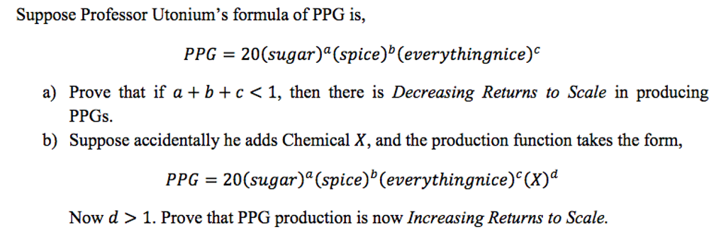 Solved Suppose Professor Utonium's formula of PPG is, PPG = | Chegg.com