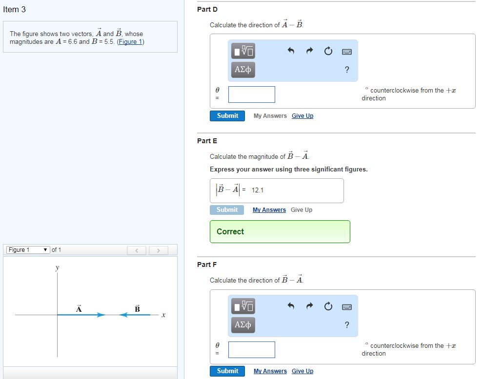 Solved Item 3 Submit My Answers Give Up Correct The figure | Chegg.com