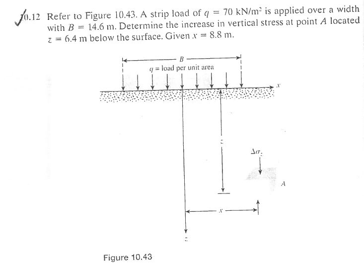 Solved Refer to Figure 10.43. A strip load of q = 70 kN/m^2 | Chegg.com