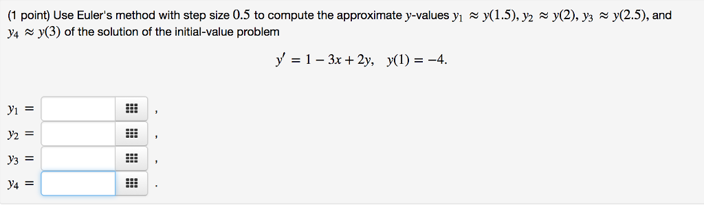 Solved (1 point) Use Euler's method with step size 0.5 to | Chegg.com