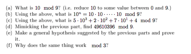 Solved What is 10 mod 9? (i.e. reduce 10 to some value | Chegg.com