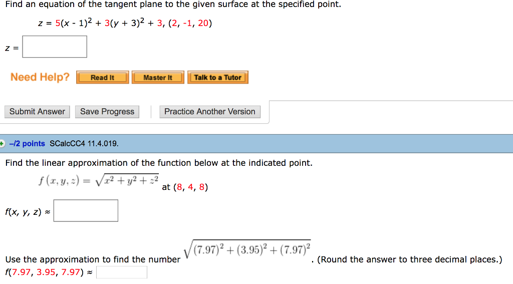 Solved Find An Equation Of The Tangent Plane To The Given