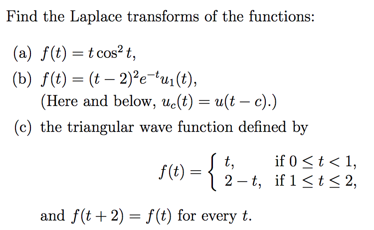 Solved Find the Laplace transforms of the functions: (a) | Chegg.com