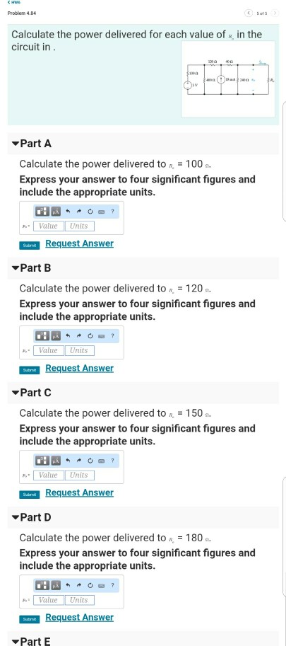 Solved Safs Calculate the power delivered for each value of | Chegg.com