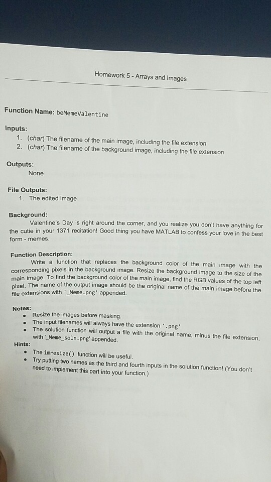 Solved Homework 5- Arrays and Images Function Name: | Chegg.com