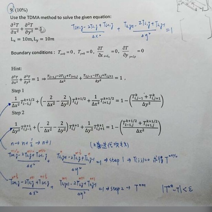Solved Use the TDMA method to solve the given equation: | Chegg.com