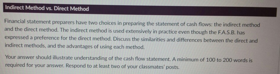 Solved Indirect Method vs. Direct Method Financial statement | Chegg.com