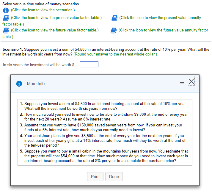 Solved Solve various time value of money scenarios. (Click | Chegg.com