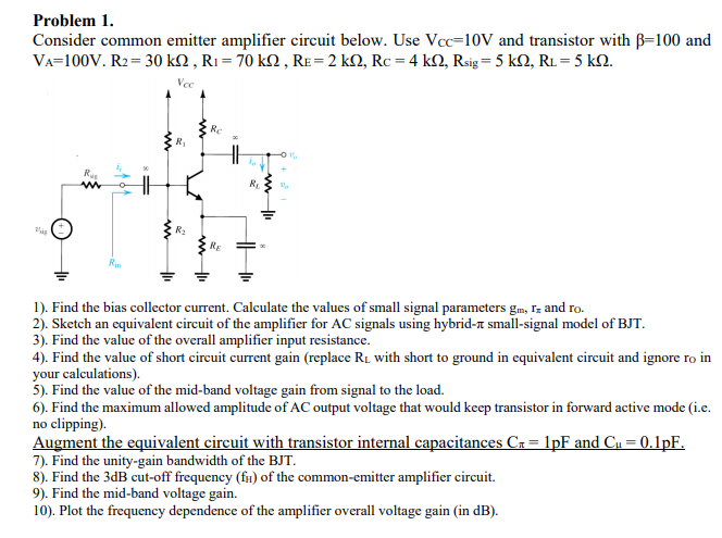 Solved Problem Consider common emitter amplifier circuit | Chegg.com