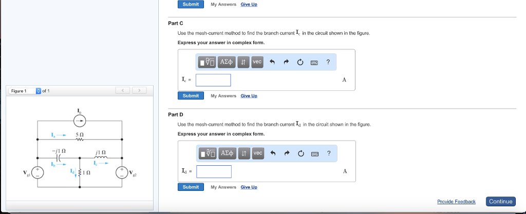 Solved Submit My Answers Give Up Part C Use the mesh-current | Chegg.com