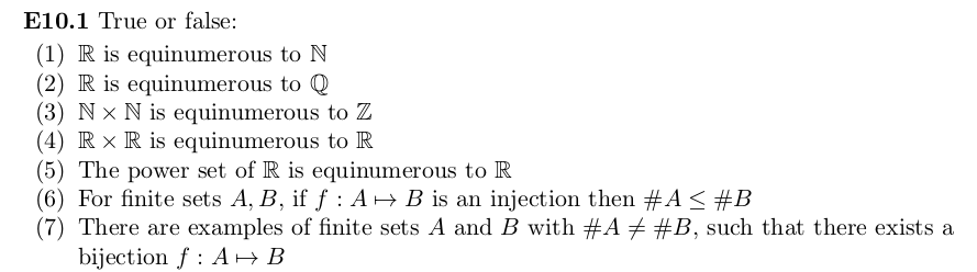 Solved E10.1 True or false: (1) is equinumerous to N (2) R | Chegg.com