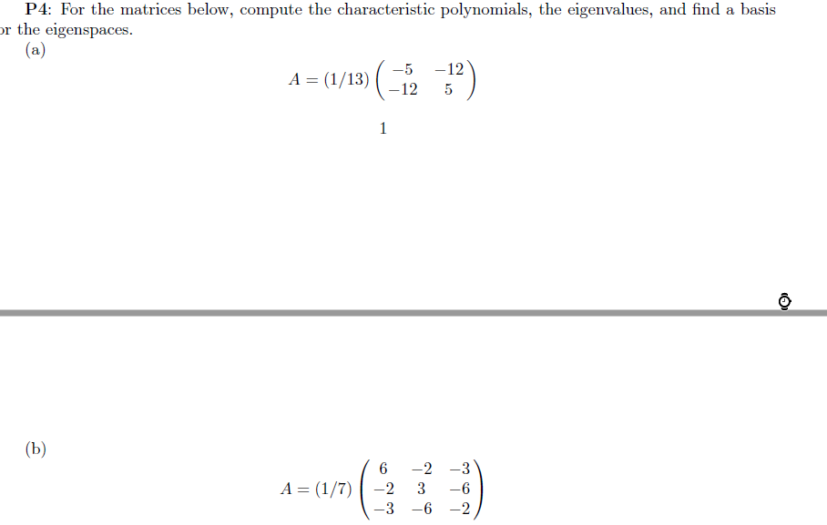 Solved P4: For the matrices helow, compute the | Chegg.com