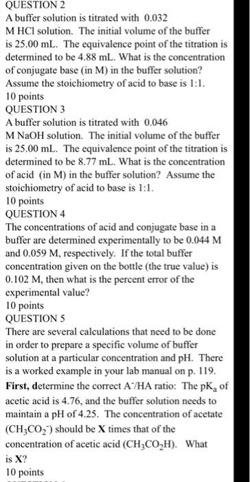 Solved A buffer solution is titrated with 0.032 M HC1 | Chegg.com