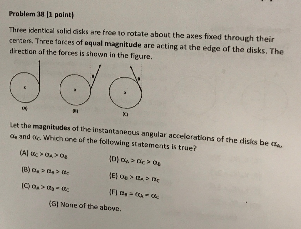 Solved Problem 38 (1 point) Three identical solid disks are | Chegg.com