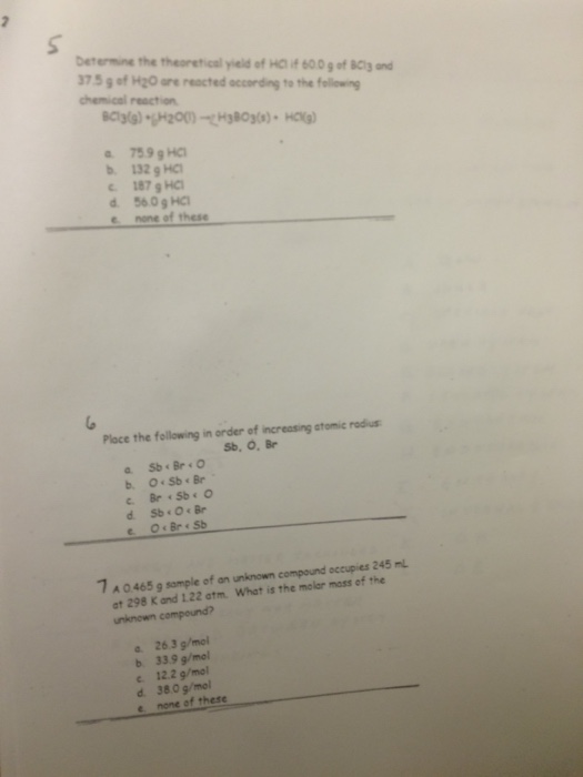 Solved Determine The Theoretical Yield Hcl If 60 0 G Of