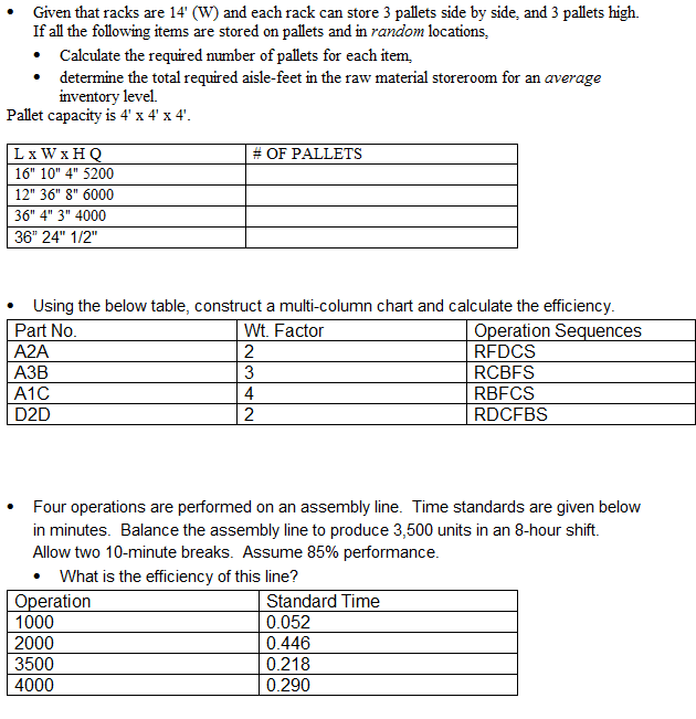 Solved Given that racks are 14' W) and each rack can store 3 | Chegg.com