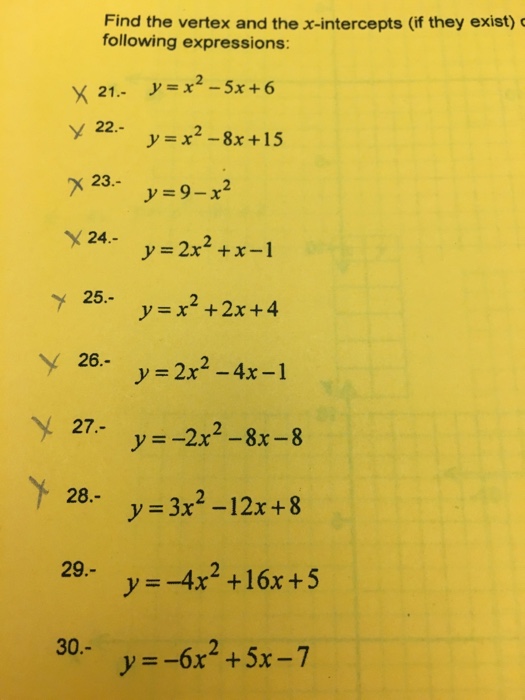 Solved find the vertex and the x-intercept if they exist of | Chegg.com