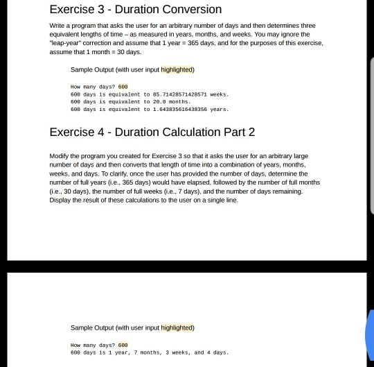 Solved Exercise 3 Duration Conversion Write a program that | Chegg.com