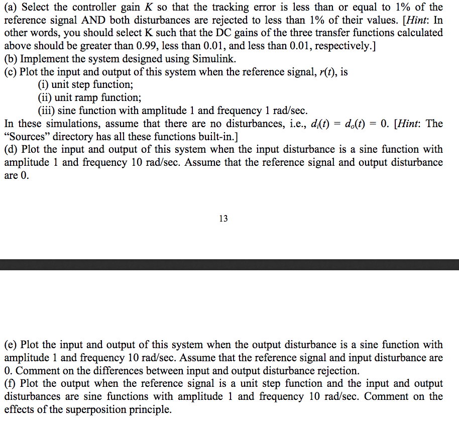Solved input disturbance, d(t) disturbance, do(t) reference | Chegg.com