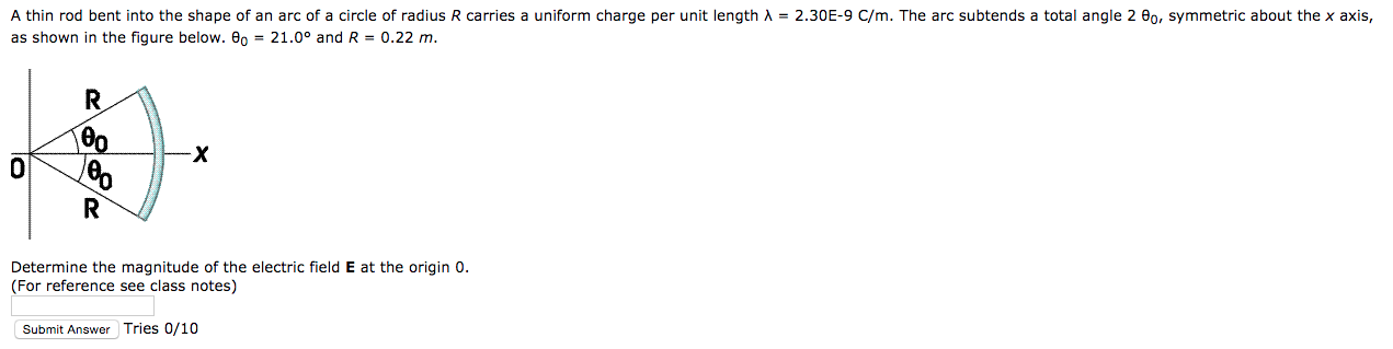 Solved A thin rod bent into the shape of an arc of a circle | Chegg.com