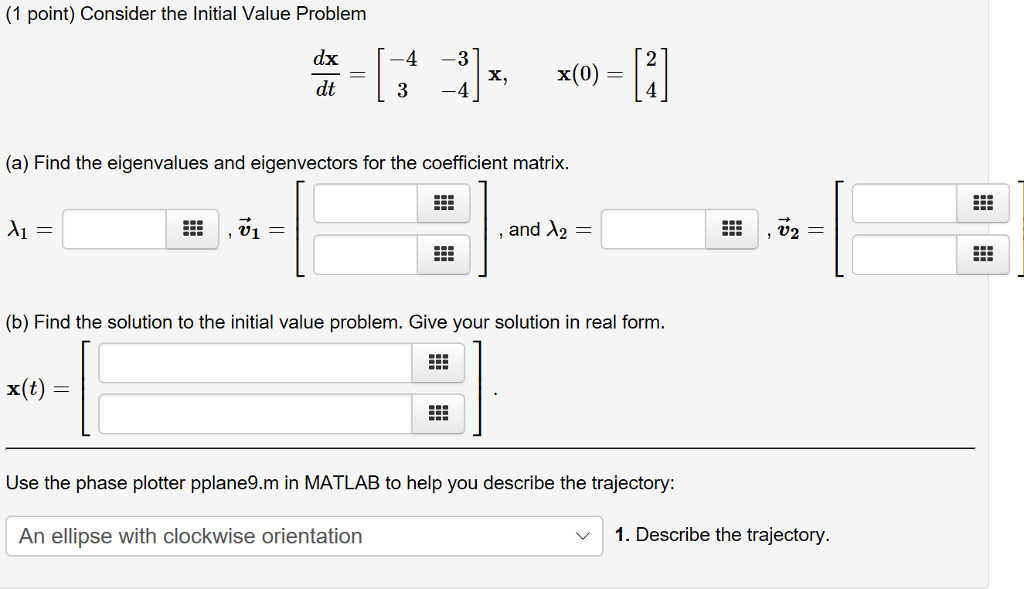 Solved (1 point) Consider the Initial Value Problem 4 -3 | Chegg.com