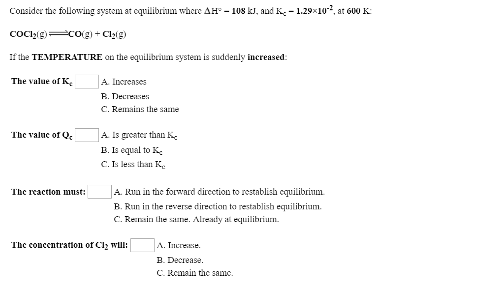 Solved Consider the following system at equilibrium where | Chegg.com