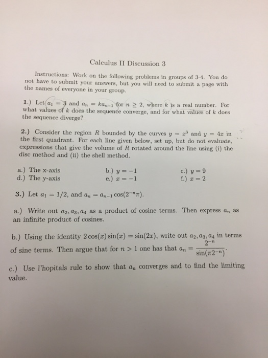Solved Calculus II Discussion 3 Instructions: Work on the | Chegg.com