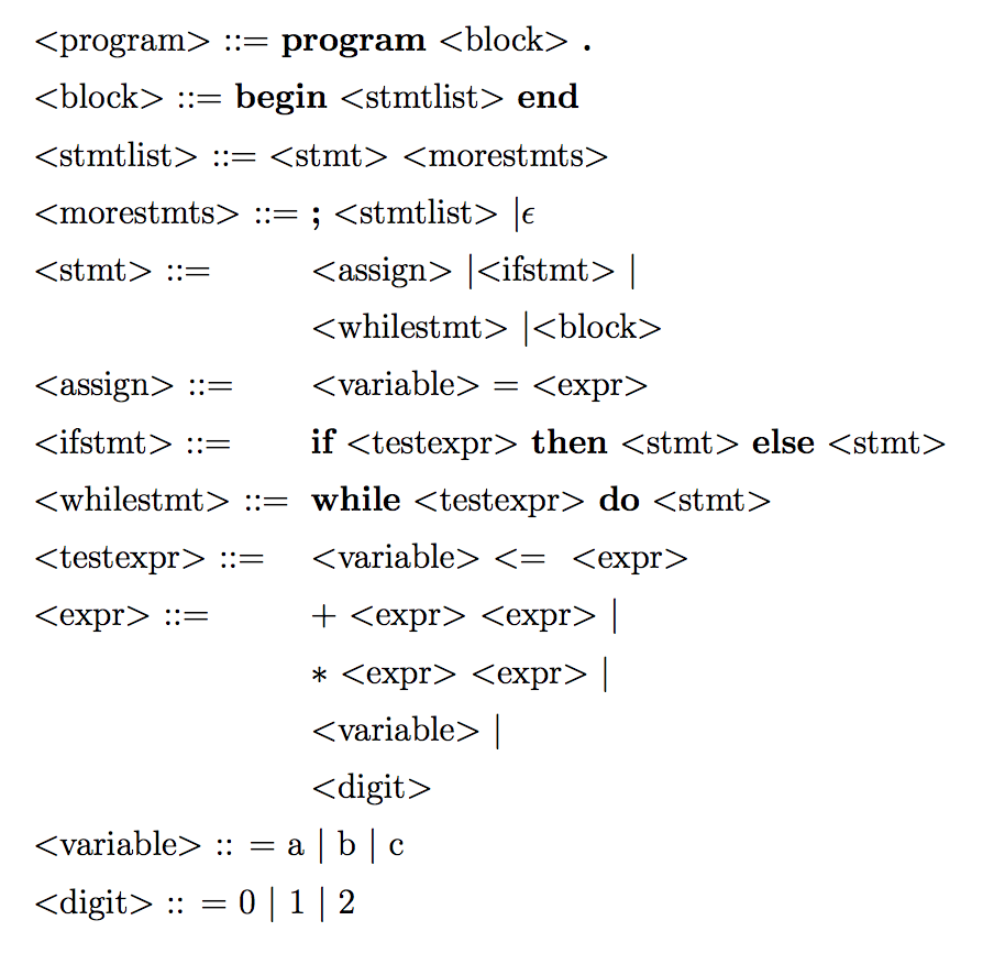 program . begin end ::= ::= ; | ::= | Chegg.com