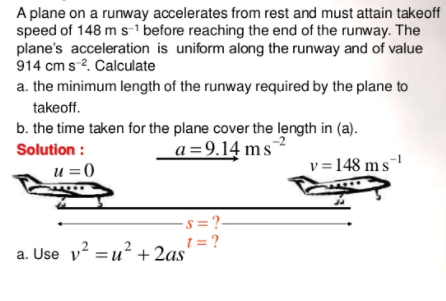 Solved A plane on a runway accelerates from rest and must | Chegg.com