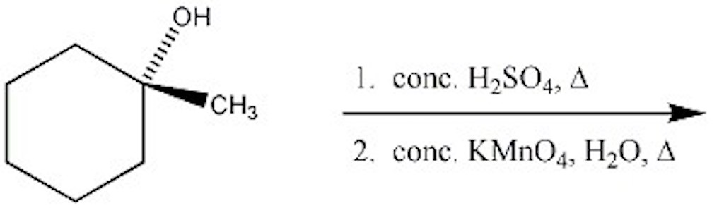Solved OH 1. conc. H2SO4,A CH3 2, conc. KMnO4, H2O, ? | Chegg.com