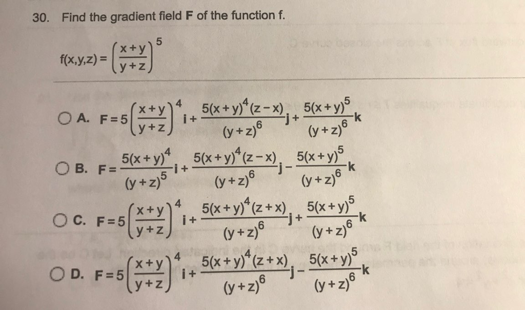 Solved 30. Find the gradient field F of the function f. 5 | Chegg.com