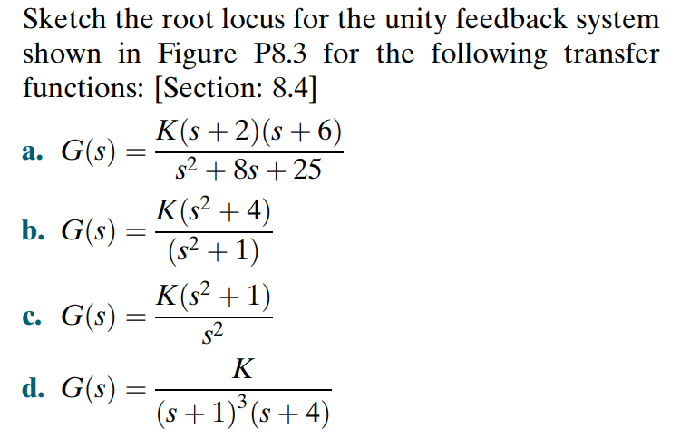 Solved Sketch The Root Locus For The Unity Feedback System 0185