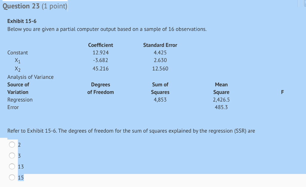 Solved Below You Are Given A Partial Computer Output Based 5677