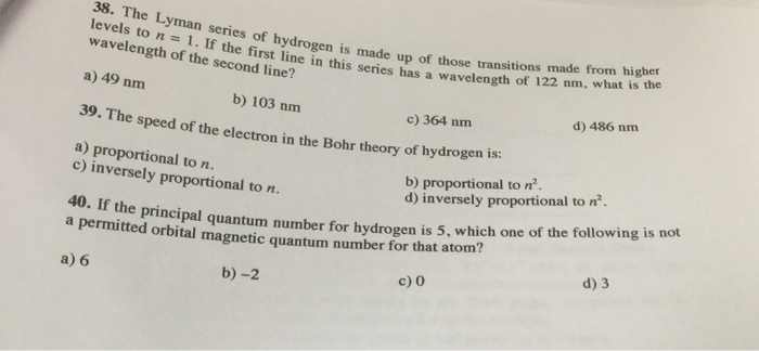 Solved The Lyman series of hydrogen is made up of those | Chegg.com